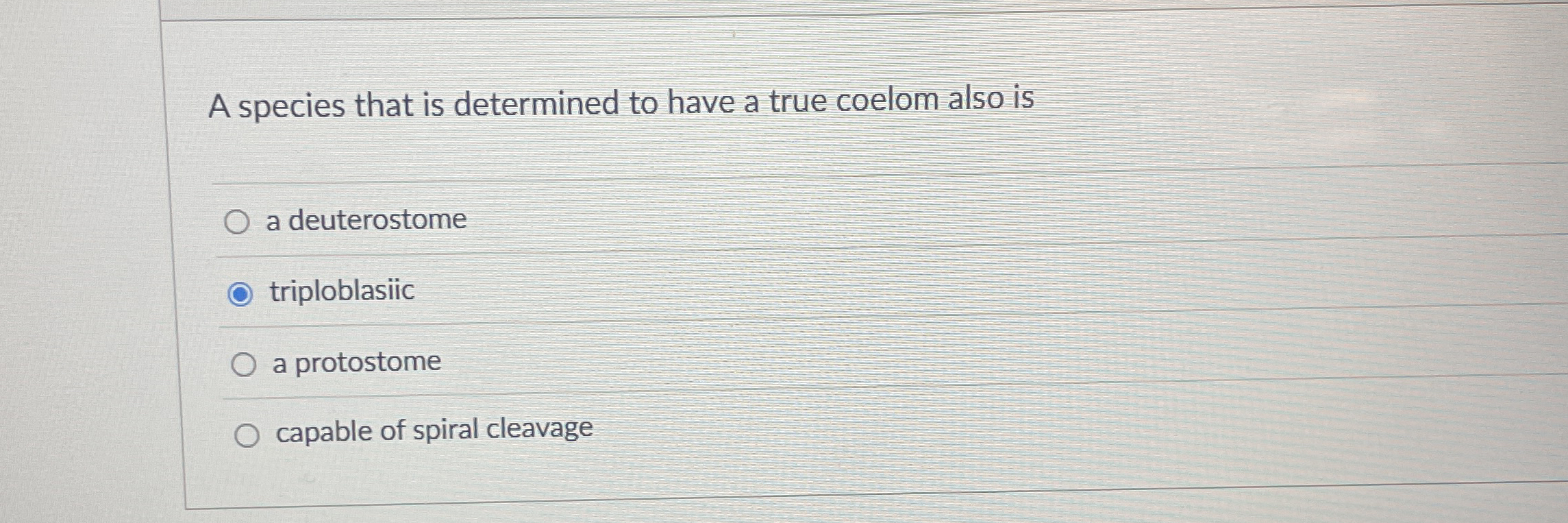A species that is determined to have a true coelom | Chegg.com