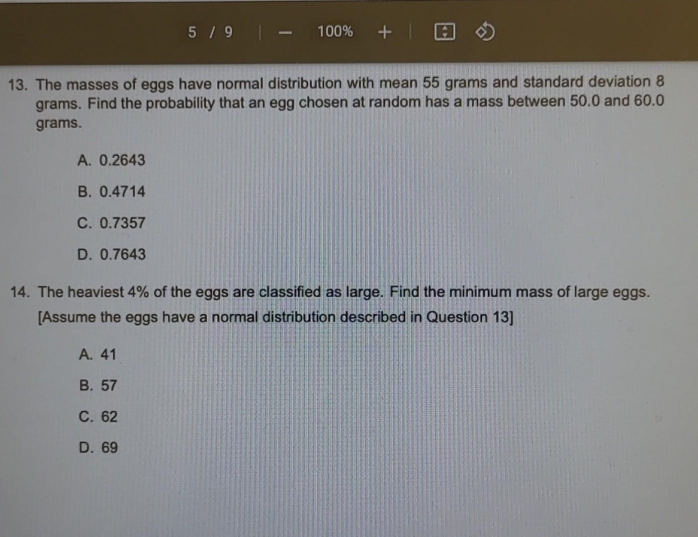 Solved 3. The masses of eggs have normal distribution with | Chegg.com