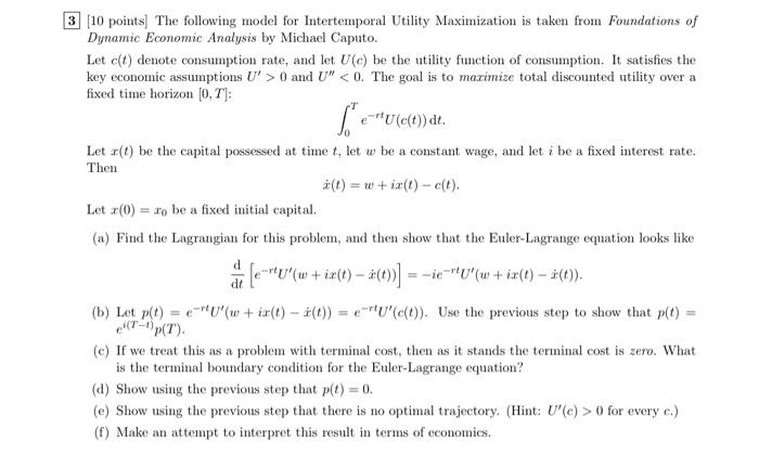 Solved [10 points] The following model for Intertemporal | Chegg.com
