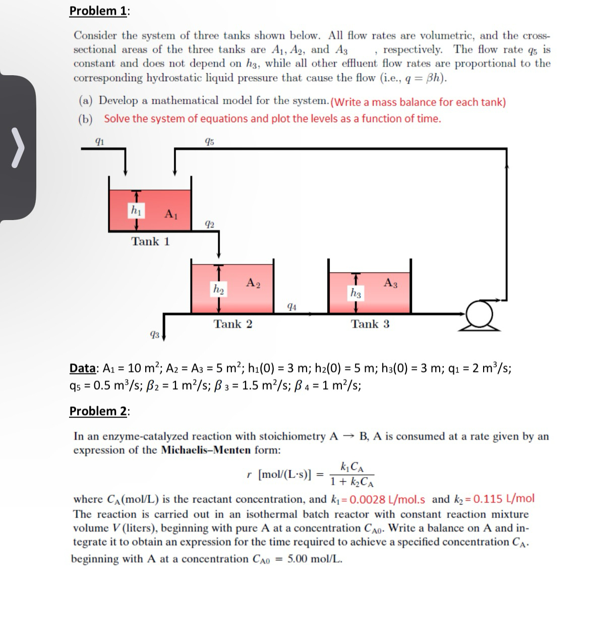 Solved Problem 1:Consider the system of three tanks shown | Chegg.com