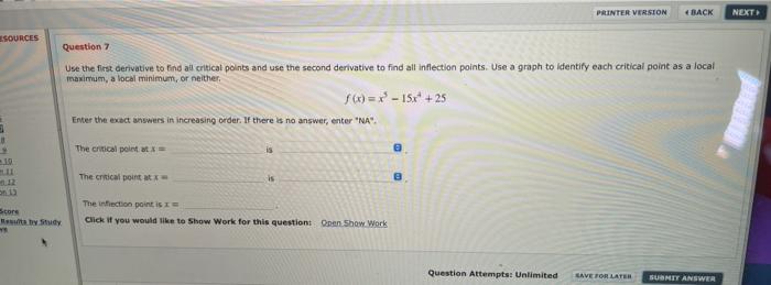 Solved PRINTER VERSION BACK NEXT ESOURCES Question 7 Use the | Chegg.com