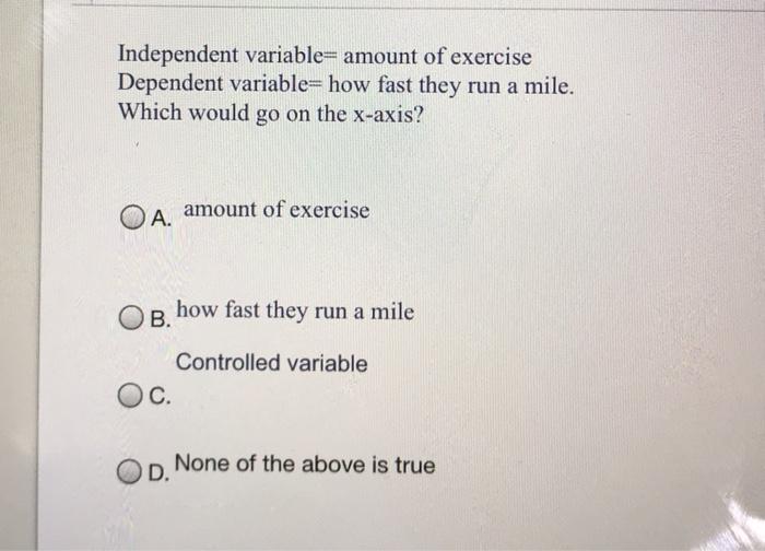 Solved Independent variable= amount of exercise Dependent | Chegg.com