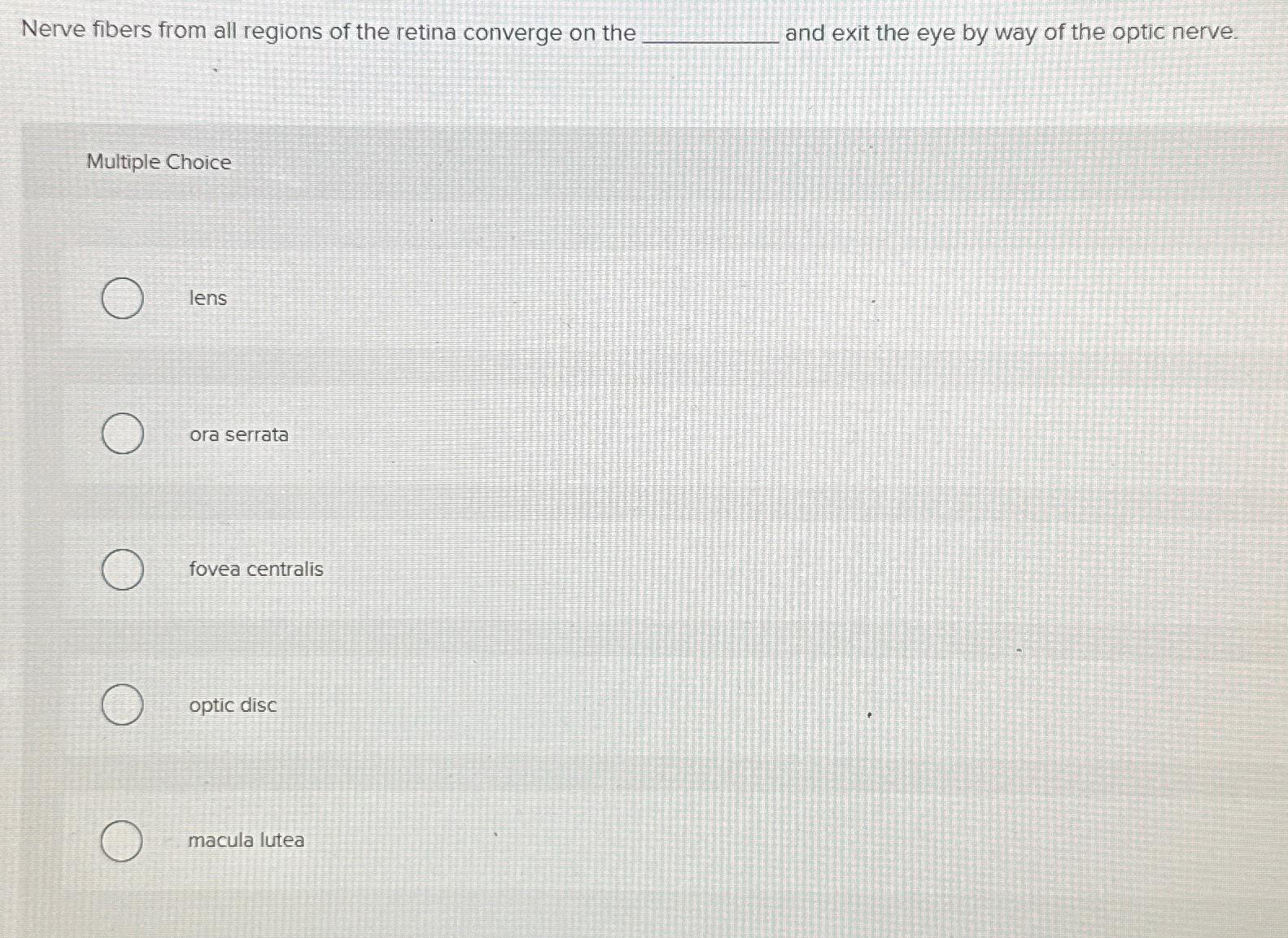 Solved Nerve fibers from all regions of the retina converge | Chegg.com