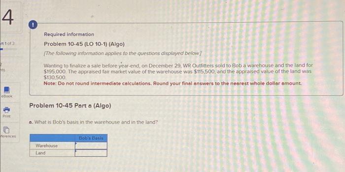 Solved Required information Problem 10.45 (LO 10-1) (Algo) | Chegg.com
