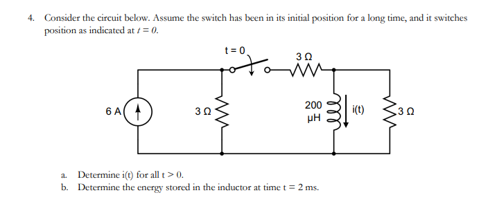 Solved Consider the circuit below. Assume the switch has | Chegg.com