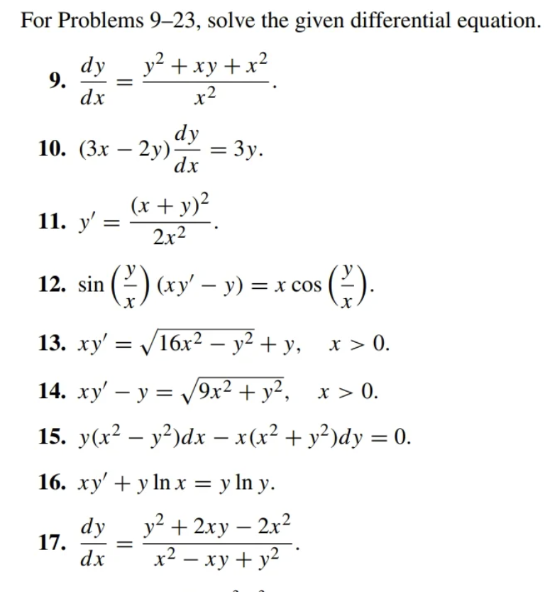 Solved For Problems 9-23, ﻿solve the given differential | Chegg.com