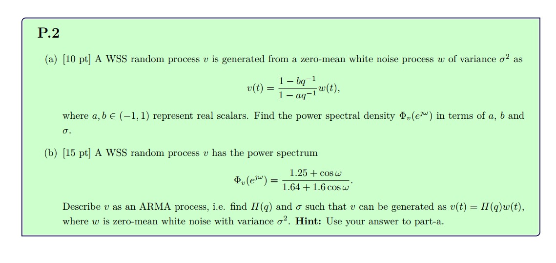 Solved P. 2(a) 10pt ﻿A WSS random process v ﻿is generated | Chegg.com