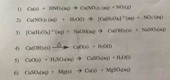 Solved 1) Cu(s) + HNO3(aq) → Cu(NO3)2 (aq) + NO2(g) 2) | Chegg.com