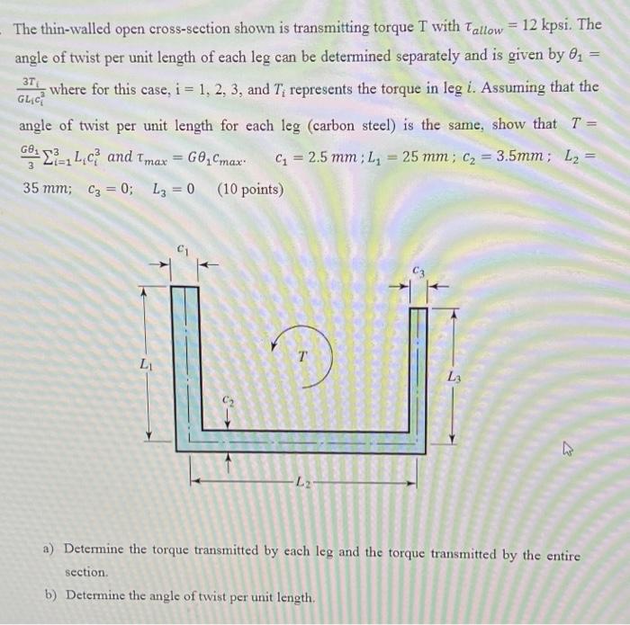 Solved - The thin-walled open cross-section shown is | Chegg.com
