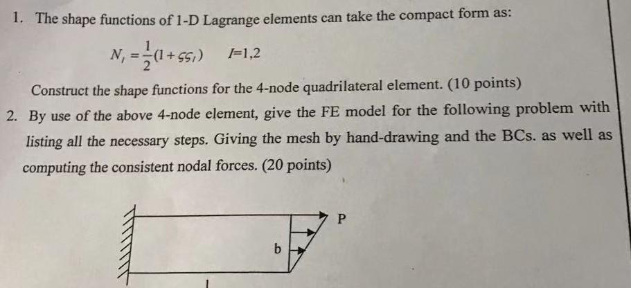 Solved 1. The shape functions of 1-D Lagrange elements can | Chegg.com