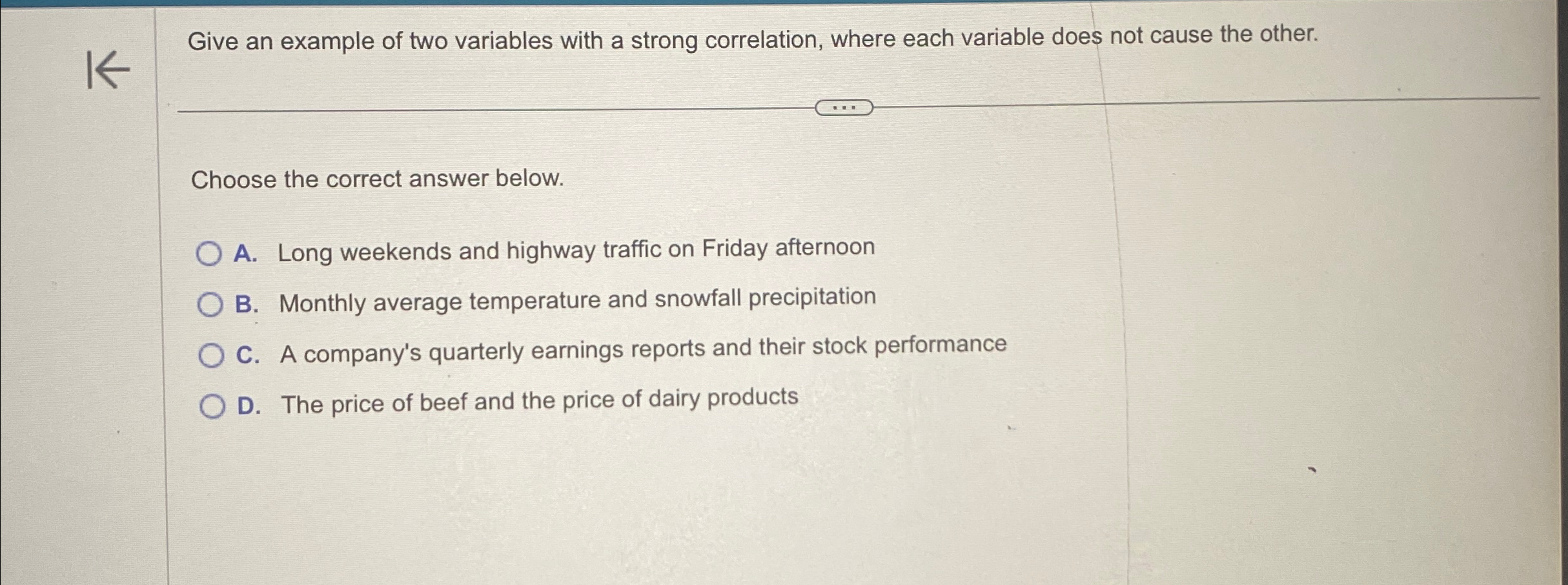 Solved Give an example of two variables with a strong | Chegg.com