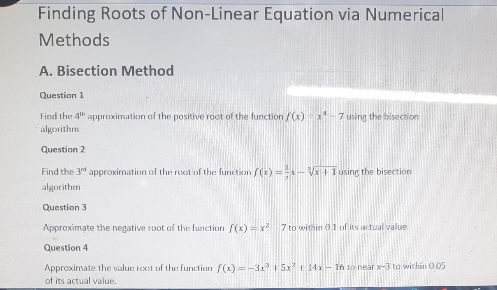 Solved Finding Roots of Non-Linear Equation via Numerical | Chegg.com