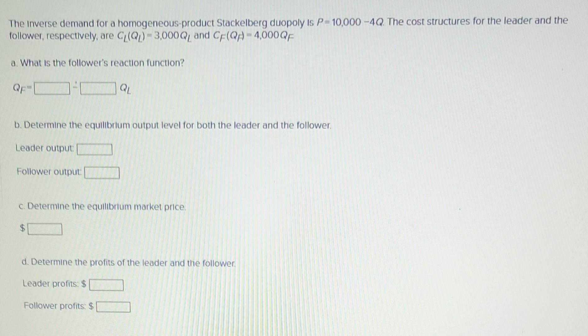 Solved The Inverse demand for a homogeneous-product | Chegg.com