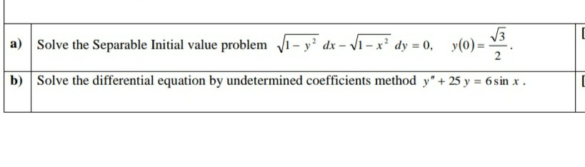 Solved [ a) solve the Separable Initial value problem Vi– y | Chegg.com