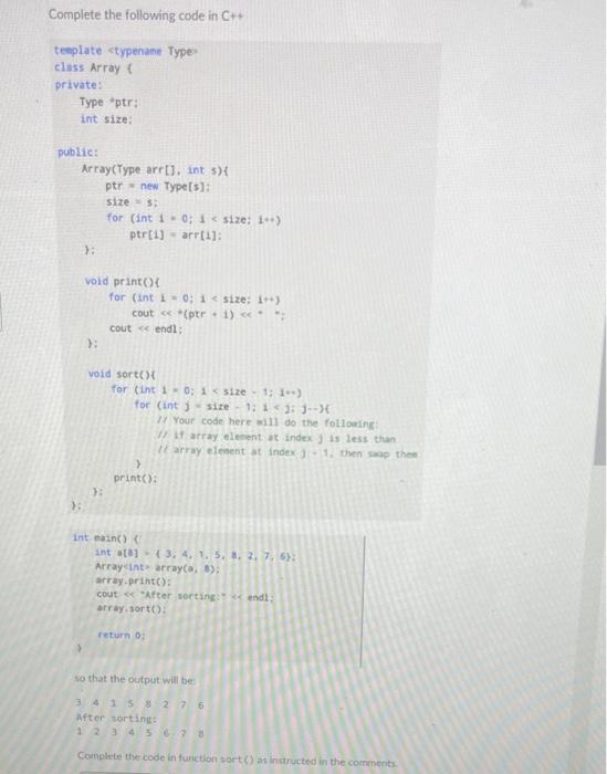 Solved Complete the following code in C++ template ctypename | Chegg.com
