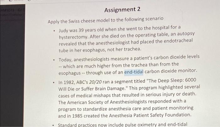 Solved Apply the Swiss cheese model to the following | Chegg.com