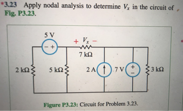 Solved *3.23 Apply nodal analysis to determine Vx in the | Chegg.com