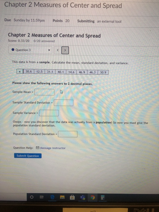 Solved Chapter 2 Measures of Center and Spread Due Sunday by | Chegg.com