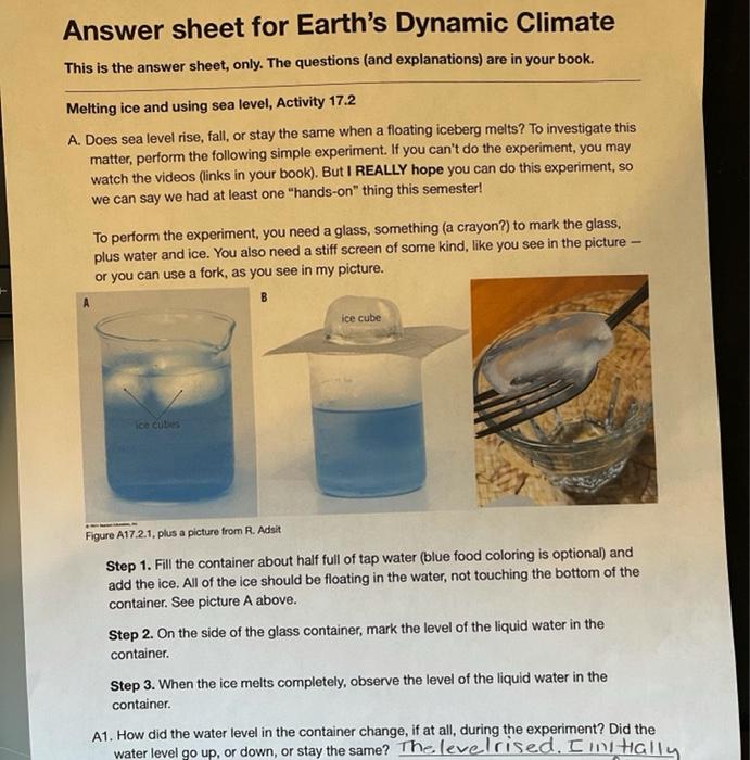 Solved Answer sheet for Earth's Dynamic Climate This is the | Chegg.com