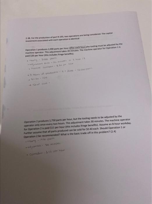 Solved 2-34. Foc the production of part n-193, two | Chegg.com