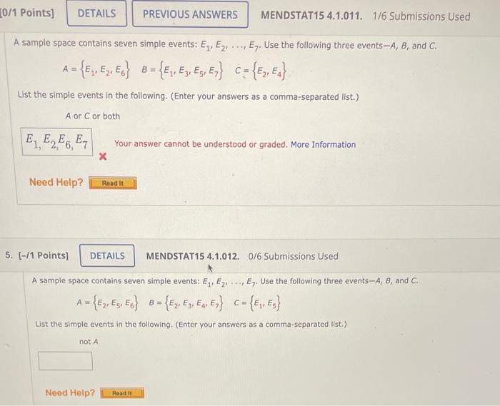 Solved A sample space contains seven simple events: | Chegg.com