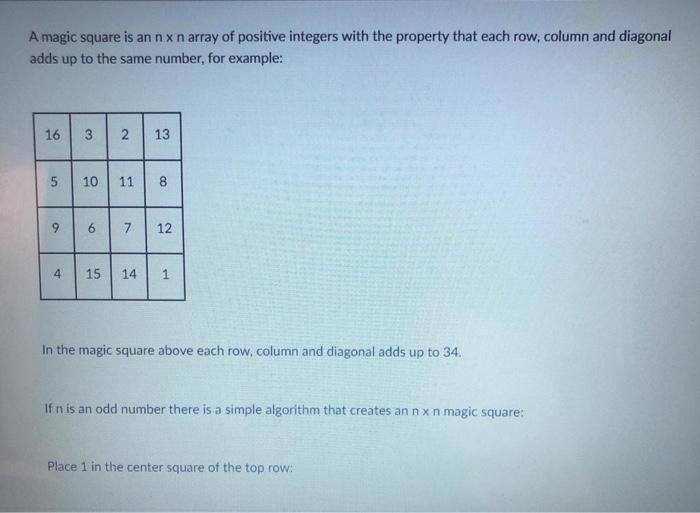 Solved A magic square is an nx n array of positive integers | Chegg.com