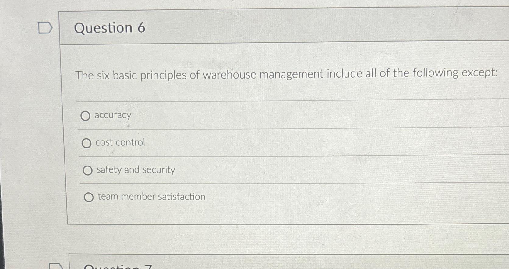 Solved Question 6The six basic principles of warehouse | Chegg.com