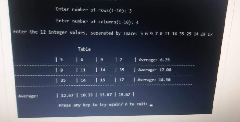 Solved Applying 2 dimensional arrays and looping, create a | Chegg.com