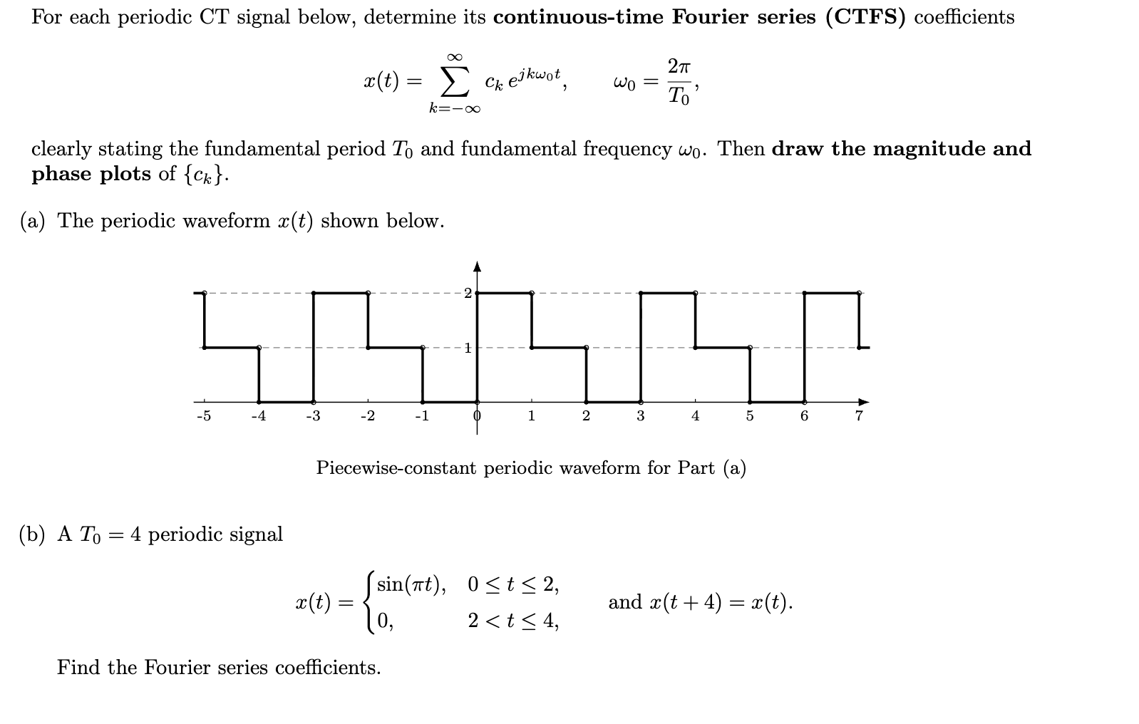 Solved For each periodic CT ﻿signal below, determine its | Chegg.com