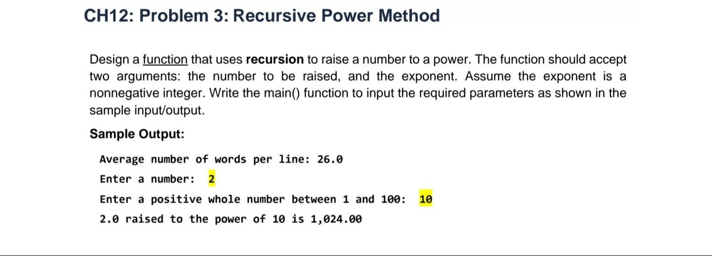 Solved CH12: Problem 3: Recursive Power Method Design a | Chegg.com