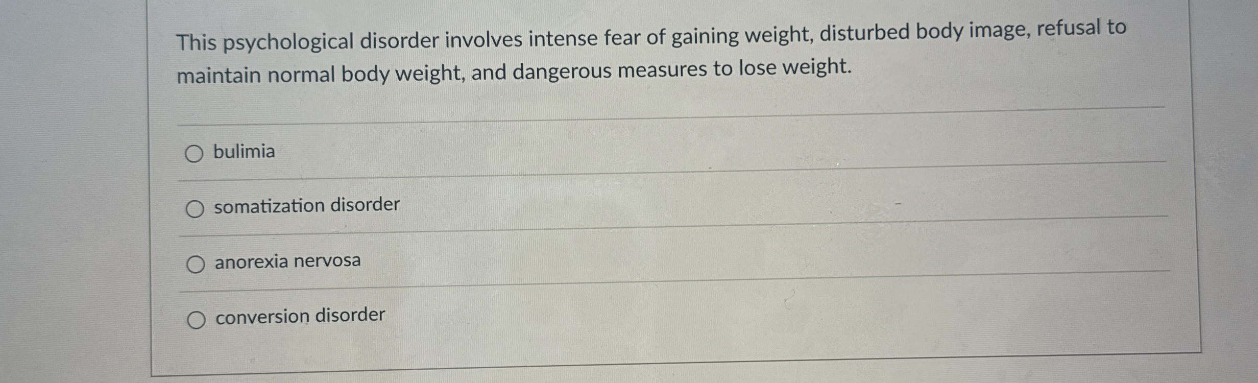 Solved This psychological disorder involves intense fear of | Chegg.com