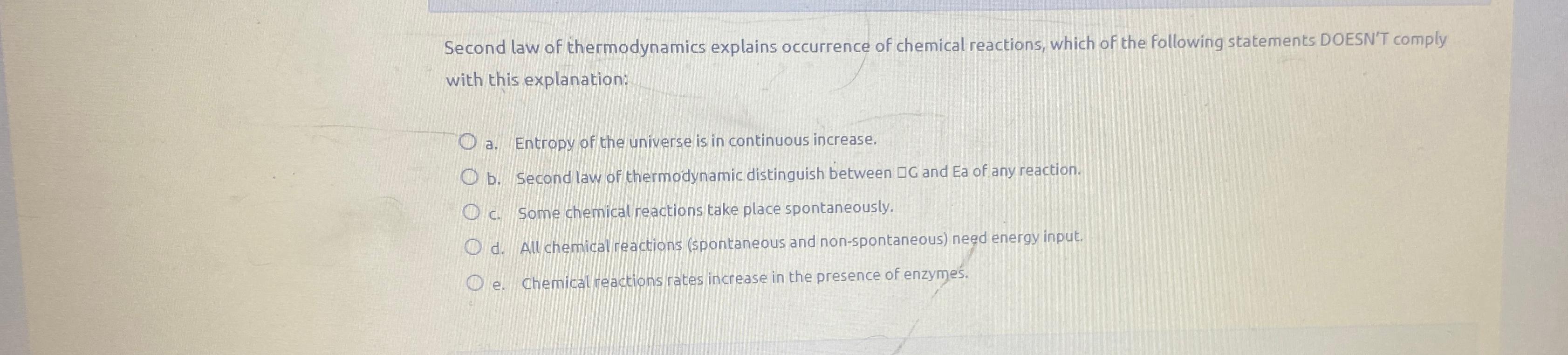 Solved Second law of thermodynamics explains occurrence of | Chegg.com