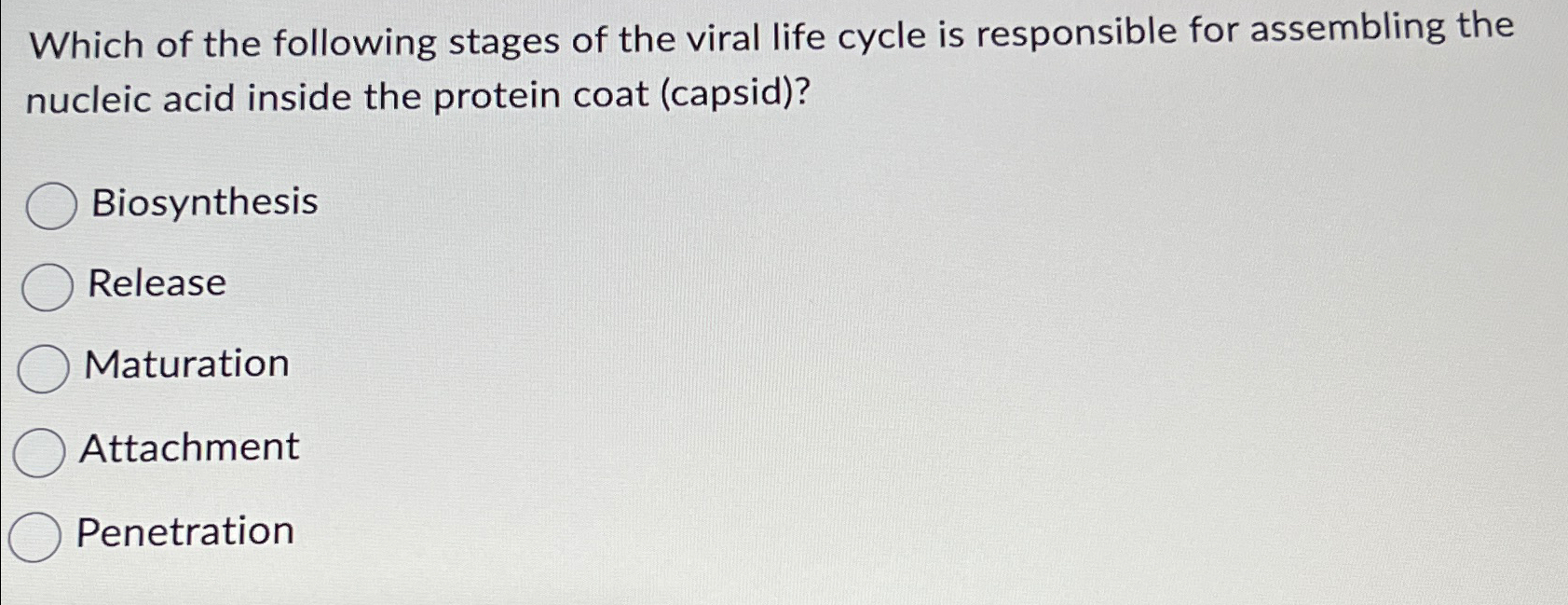 Solved Which of the following stages of the viral life cycle | Chegg.com