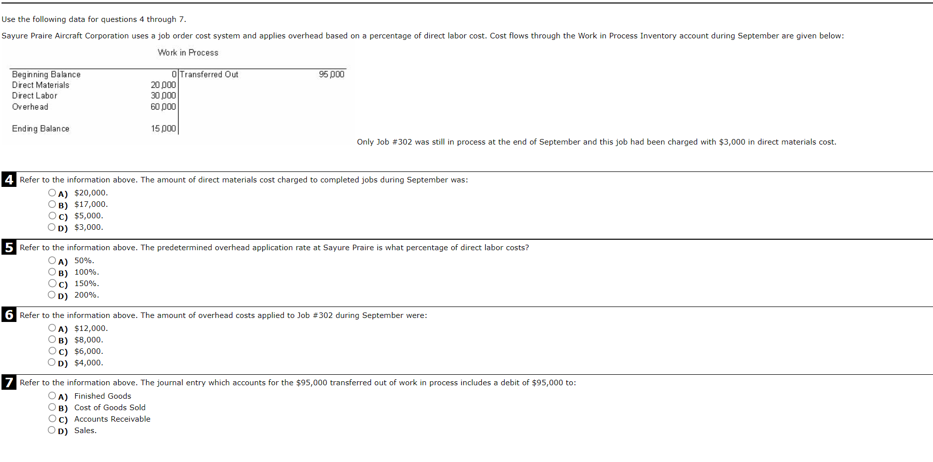 Solved Use the following data for questions 4 ﻿through | Chegg.com