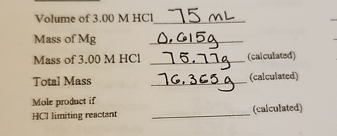 Solved mole product if HCl limiting reactant | Chegg.com