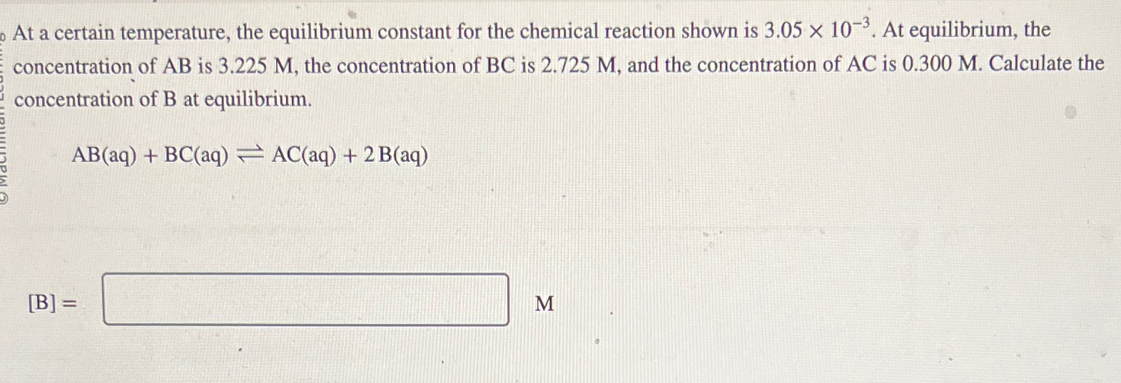 Solved At a certain temperature, the equilibrium constant | Chegg.com