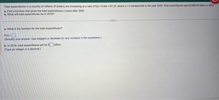 Solved Total expenditures in a country (in billions of | Chegg.com