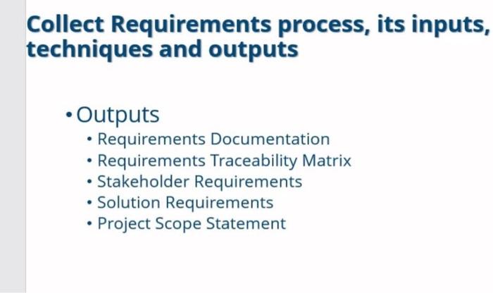 Collect Requirements process, its inputs, techniques | Chegg.com
