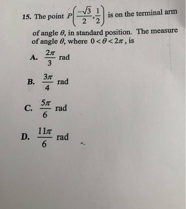 Solved 15. The point P is on the terminal arm 2 2 of angle | Chegg.com