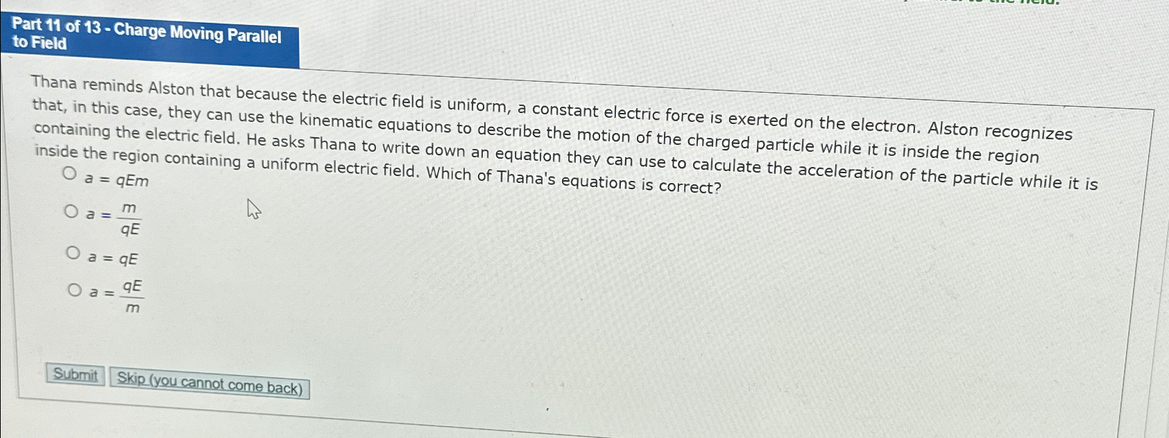 Solved Part 11 ﻿of 13 - ﻿Charge Moving Parallel to | Chegg.com