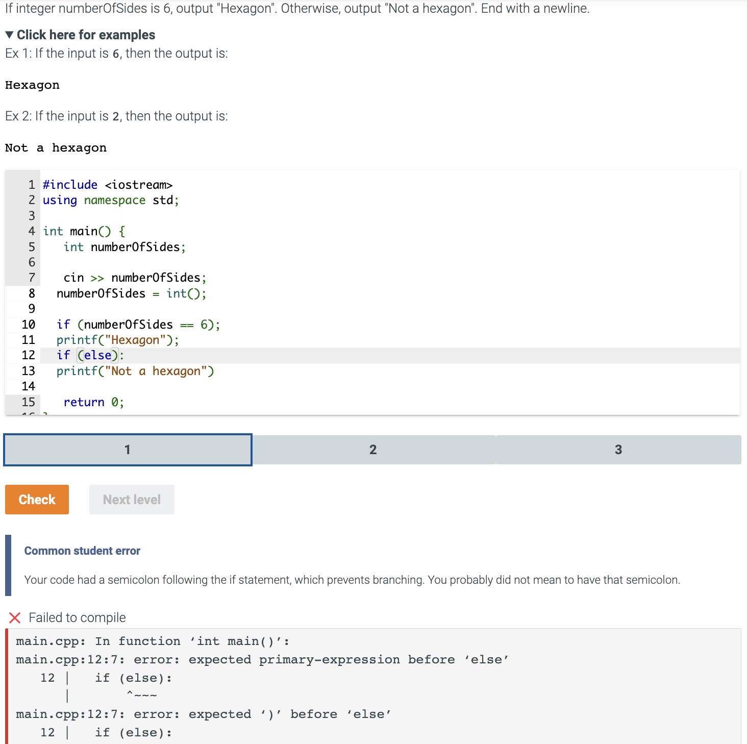 Solved If integer numberOfSides is 6, ﻿output "Hexagon". | Chegg.com