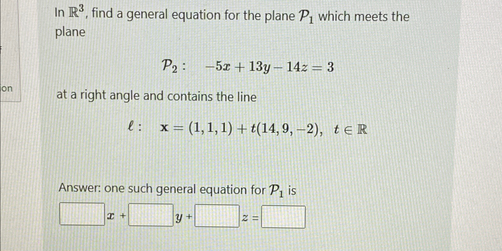 Solved In R3, ﻿find a general equation for the plane P1 | Chegg.com