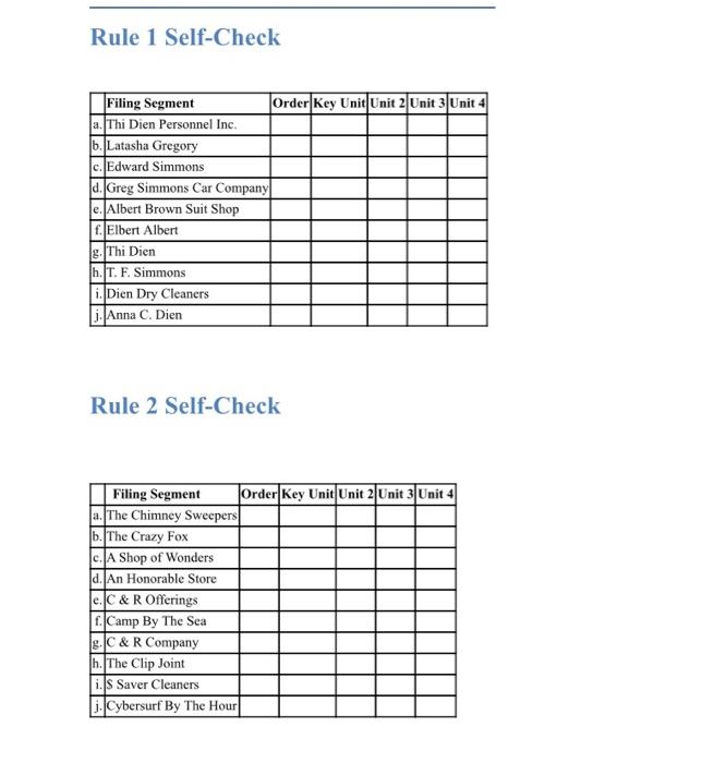 Rule 1 Self-Check Filing Segment Order Key Unit Unit | Chegg.com