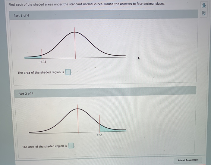 Solved Find each of the shaded areas under the standard | Chegg.com