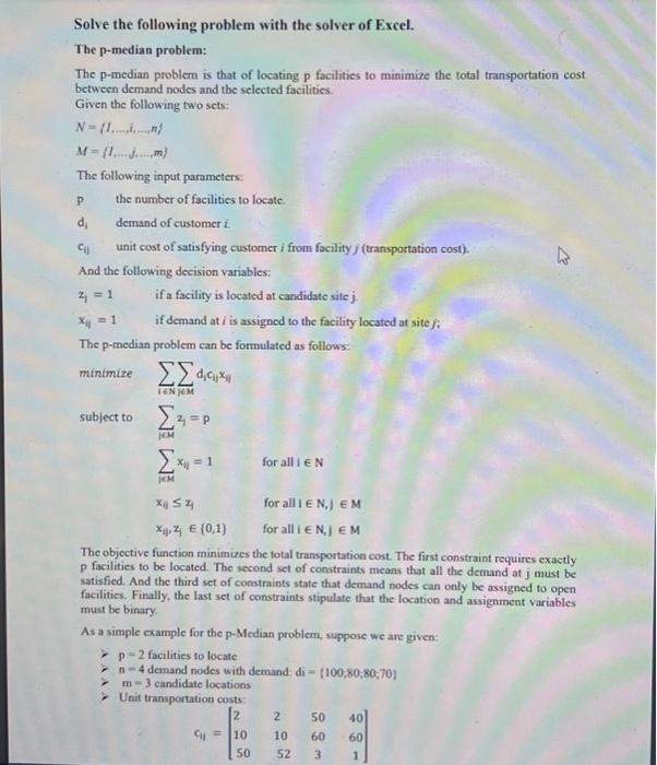 Solved Solve The Following Problem With The Solver Of Excel 