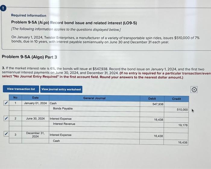 Solved Required information Problem 9-5A (Algo) Record bond | Chegg.com