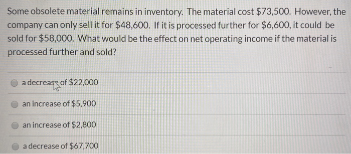 Solved Some obsolete material remains in inventory. The | Chegg.com