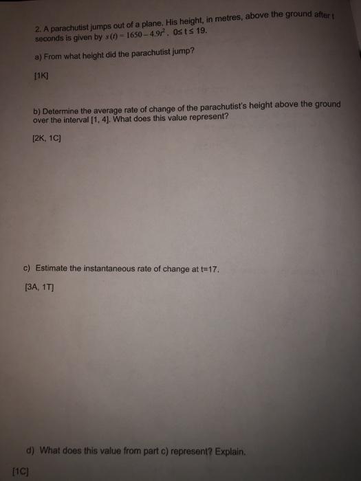 Solved MCV4U Assignment - Rate of Change Name: Date: 1. The | Chegg.com