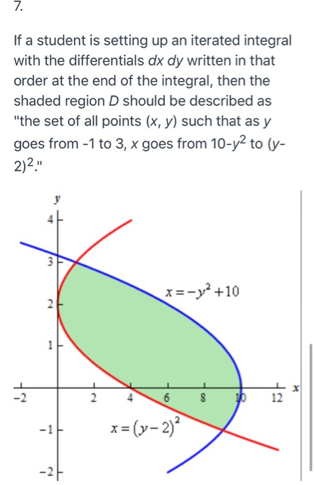 Solved 7 If a student is setting up an iterated integral | Chegg.com