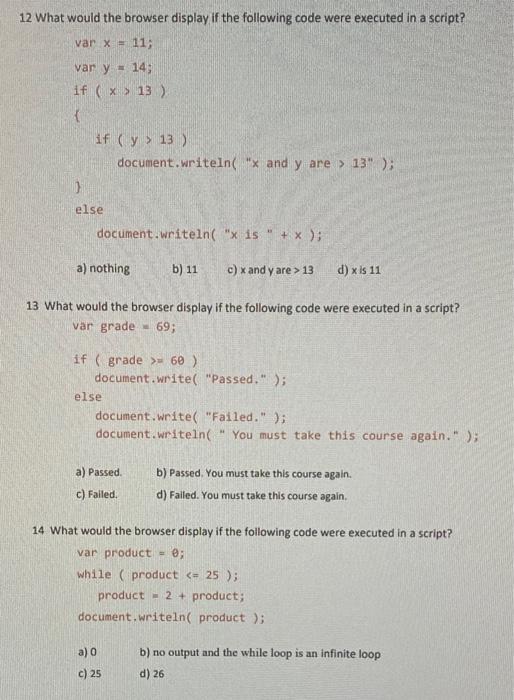 Solved 12 What would the browser display if the following | Chegg.com